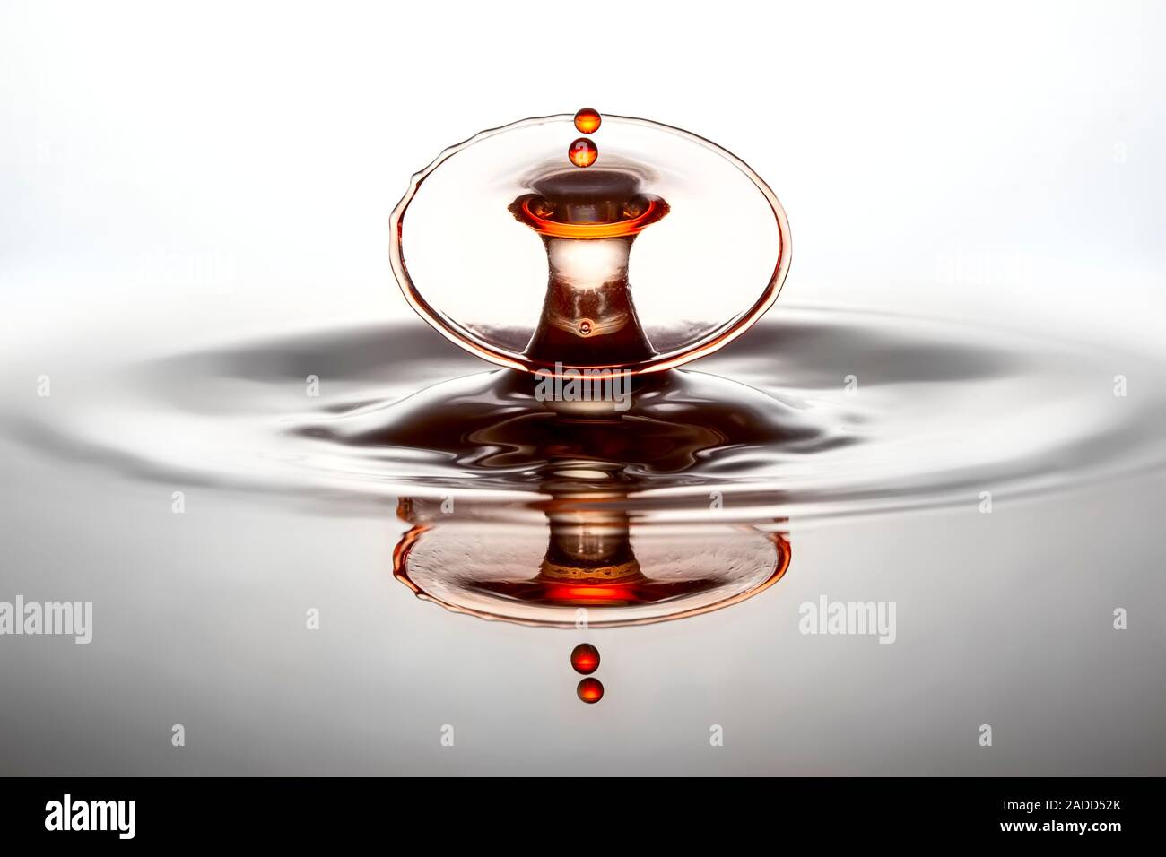 Water drop impact. High-speed photograph of secondary drop formation ...