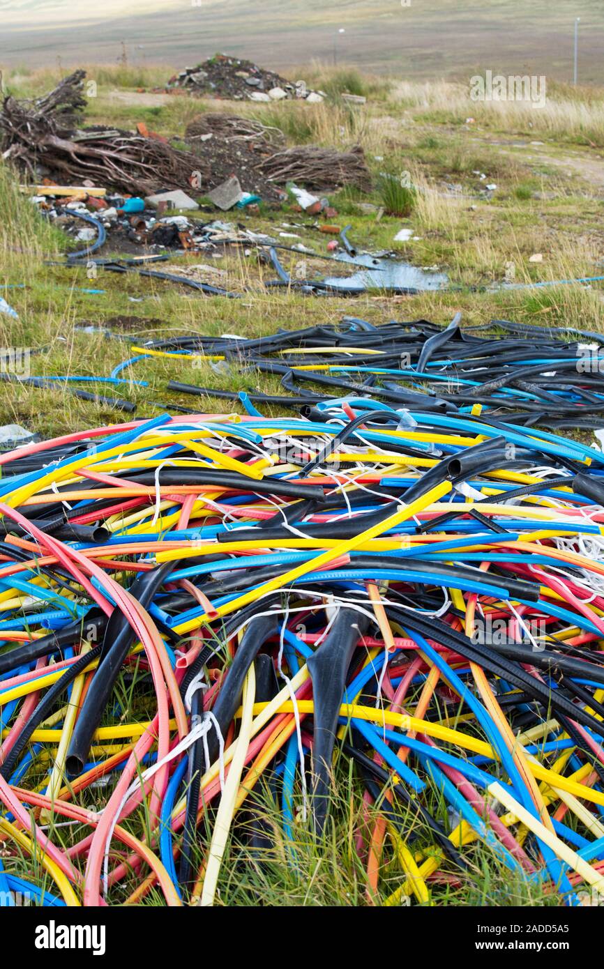 Plastic sheathing from copper wire that has been stolen by metal ...
