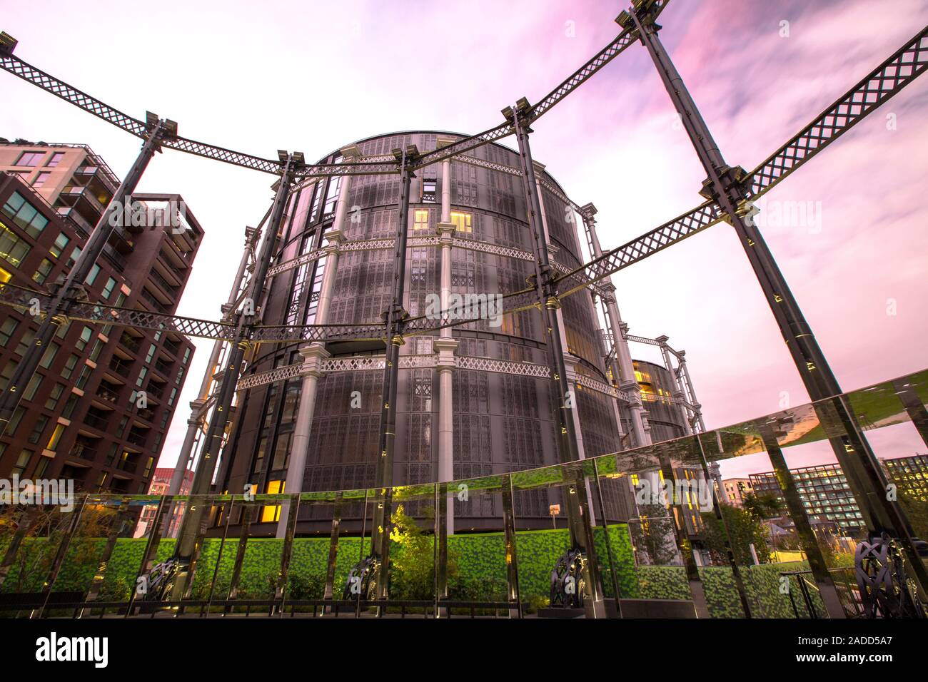 Gas Holders behind Kings Cross in London, old Victorian gasometers that ...