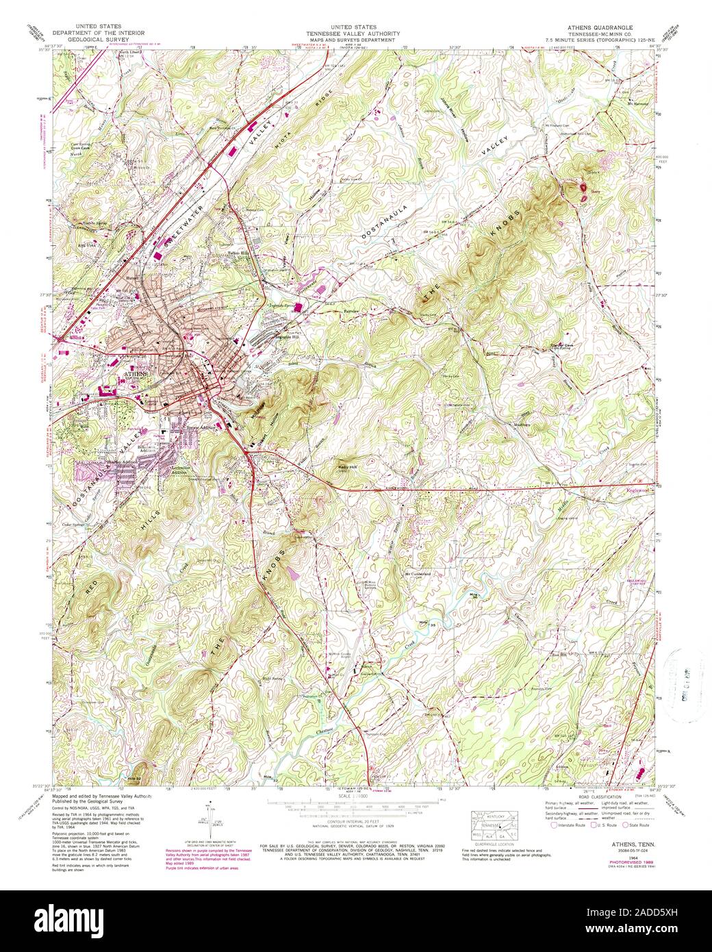 USGS TOPO Map Tennessee TN Athens 143616 1964 24000 Restoration Stock ...
