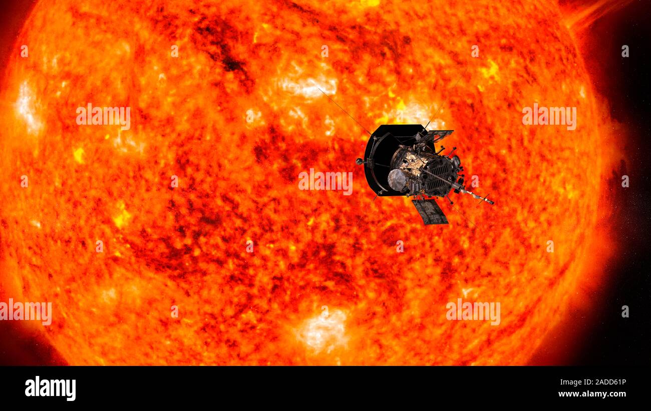 Parker Solar Probe approaching the Sun. Computer illustration showing ...