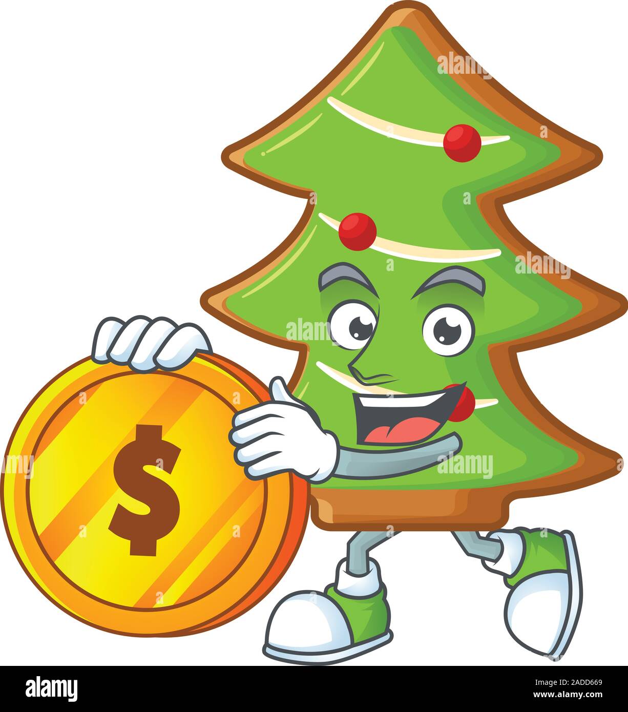 happy trees cookies cartoon character with gold coin Stock Vector Image ...