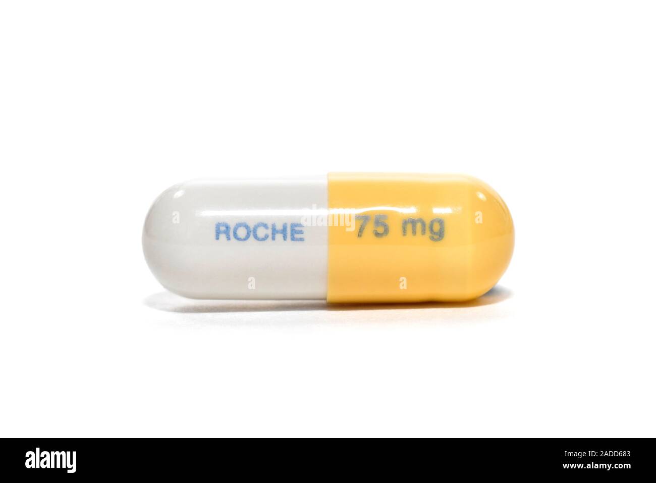 Oseltamivir antiviral drug. Capsule of oseltamivir, marketed under the ...