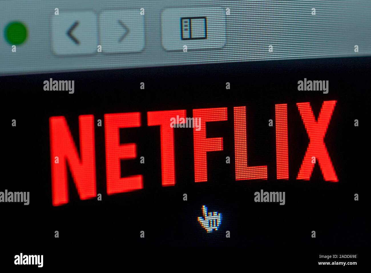 Netflix logo. Close-up of the Netflix logo on a computer screen Stock ...