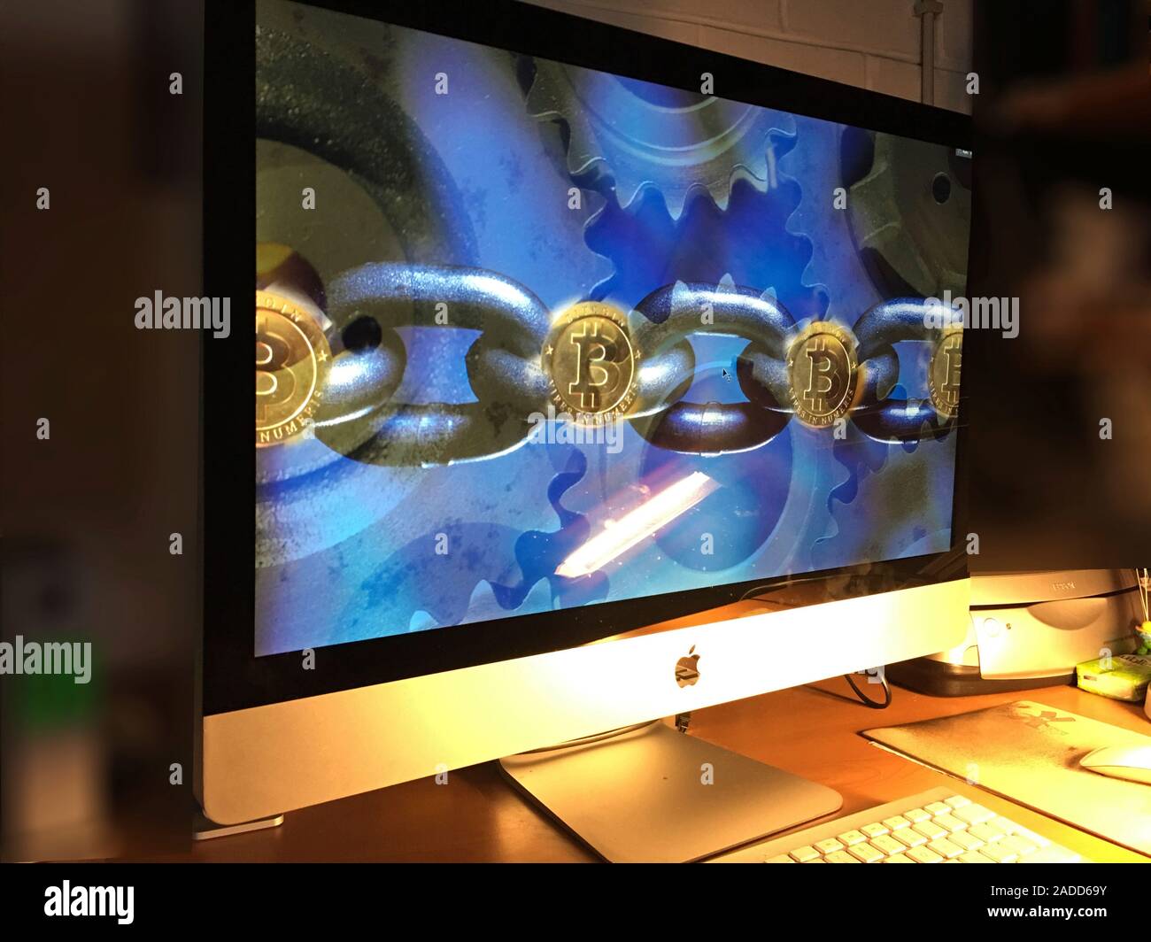 Blockchain financial system, conceptual image. A blockchain is a ...