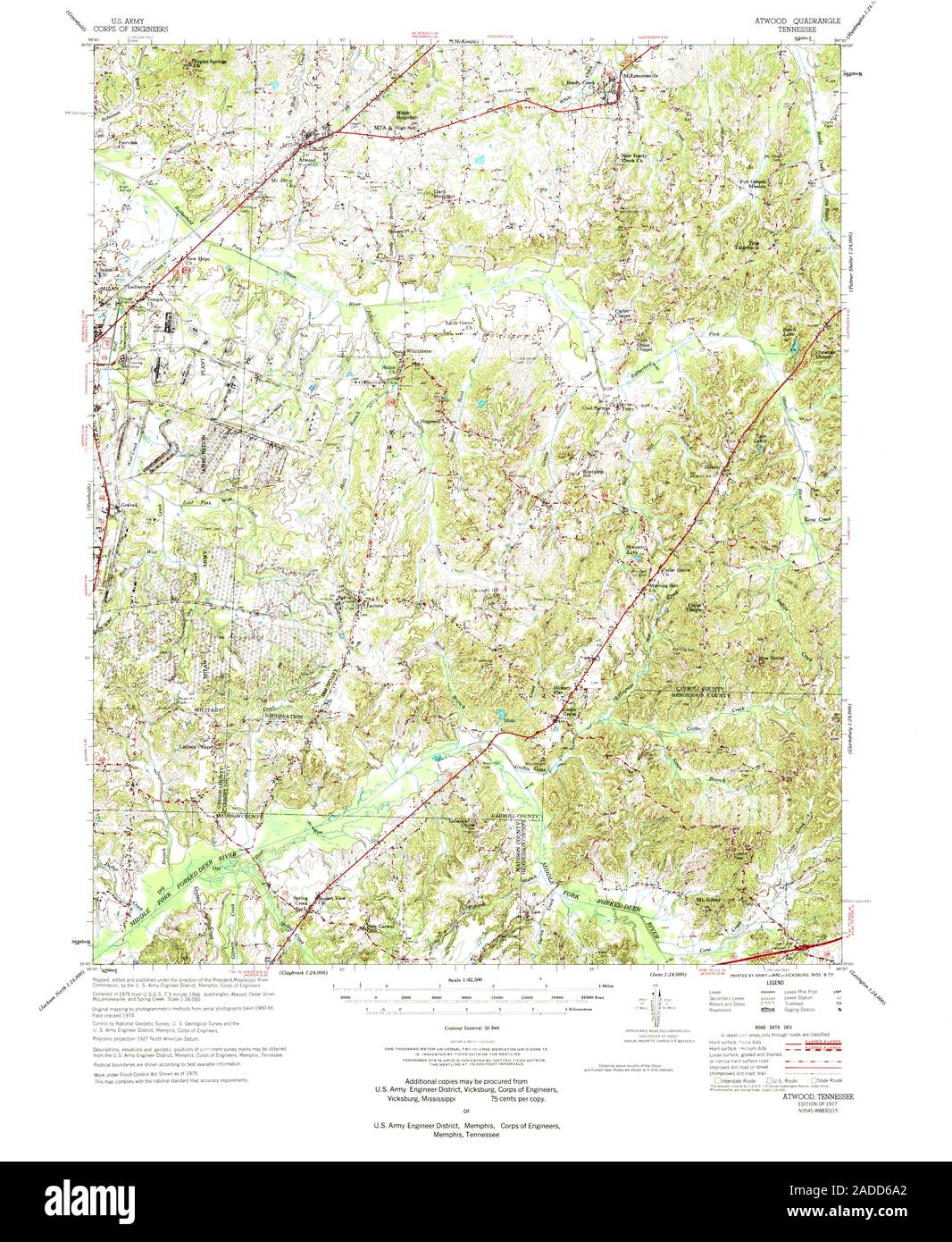USGS TOPO Map Tennessee TN Atwood 143618 1977 62500 Restoration Stock ...
