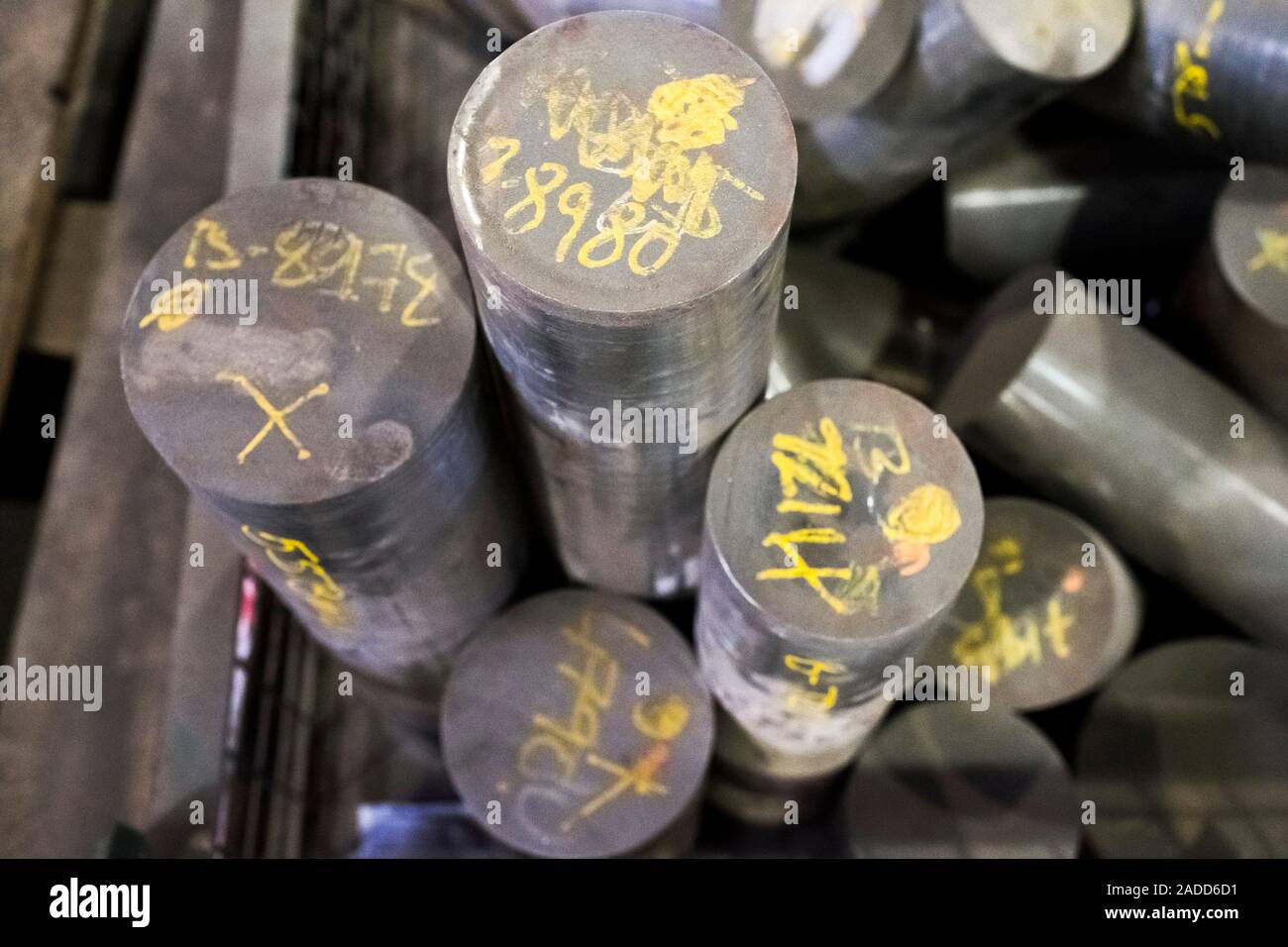 Metalworks. Close-up of high performance forged steel bars at a ...