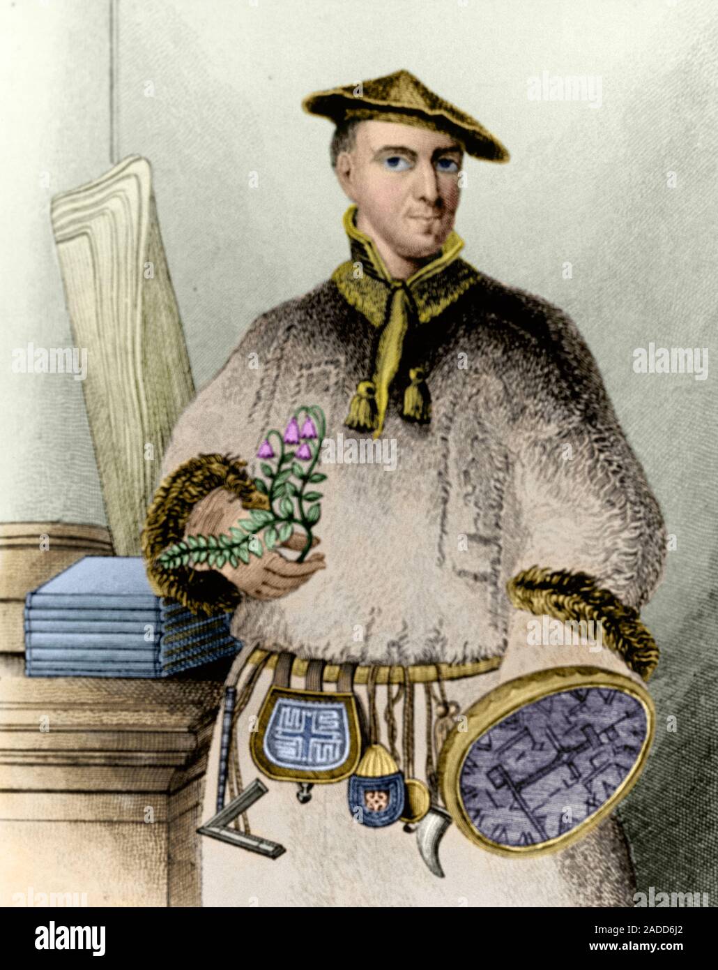 Engraving of Carolus Linnaeus, (1707-78), Swedish botanist, wearing ...