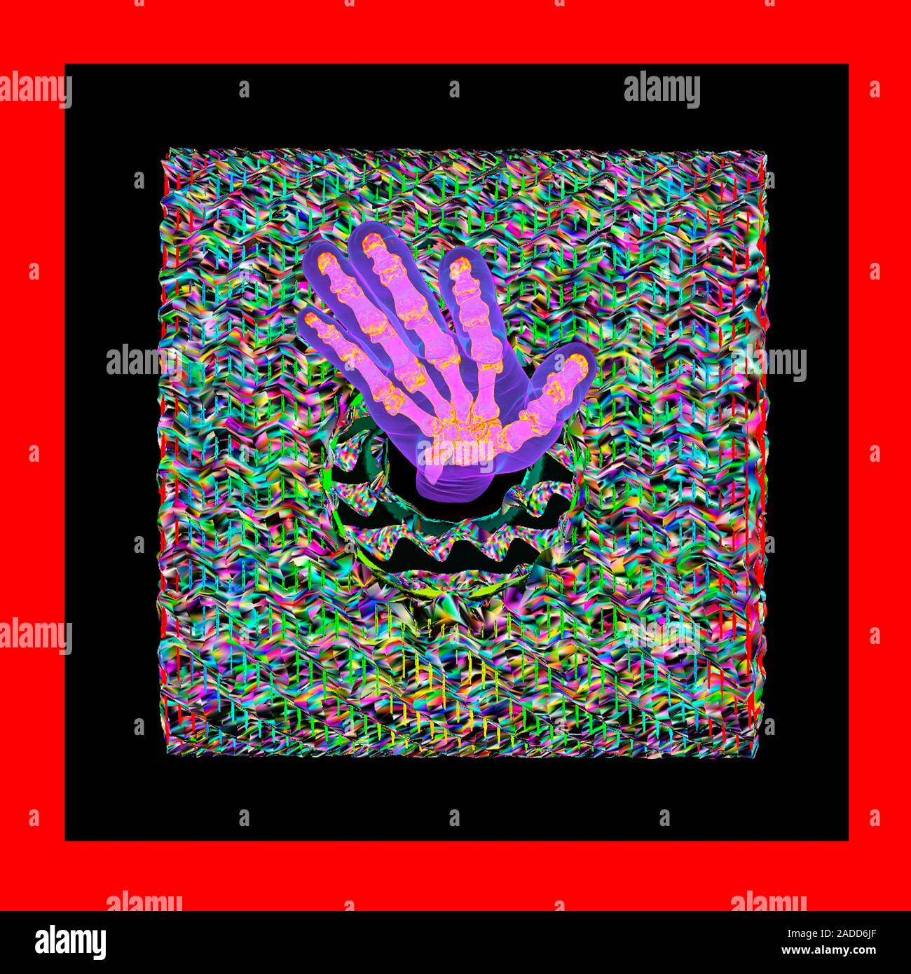 Human hand bones and abstract graphics. 3D computed tomography (CT ...