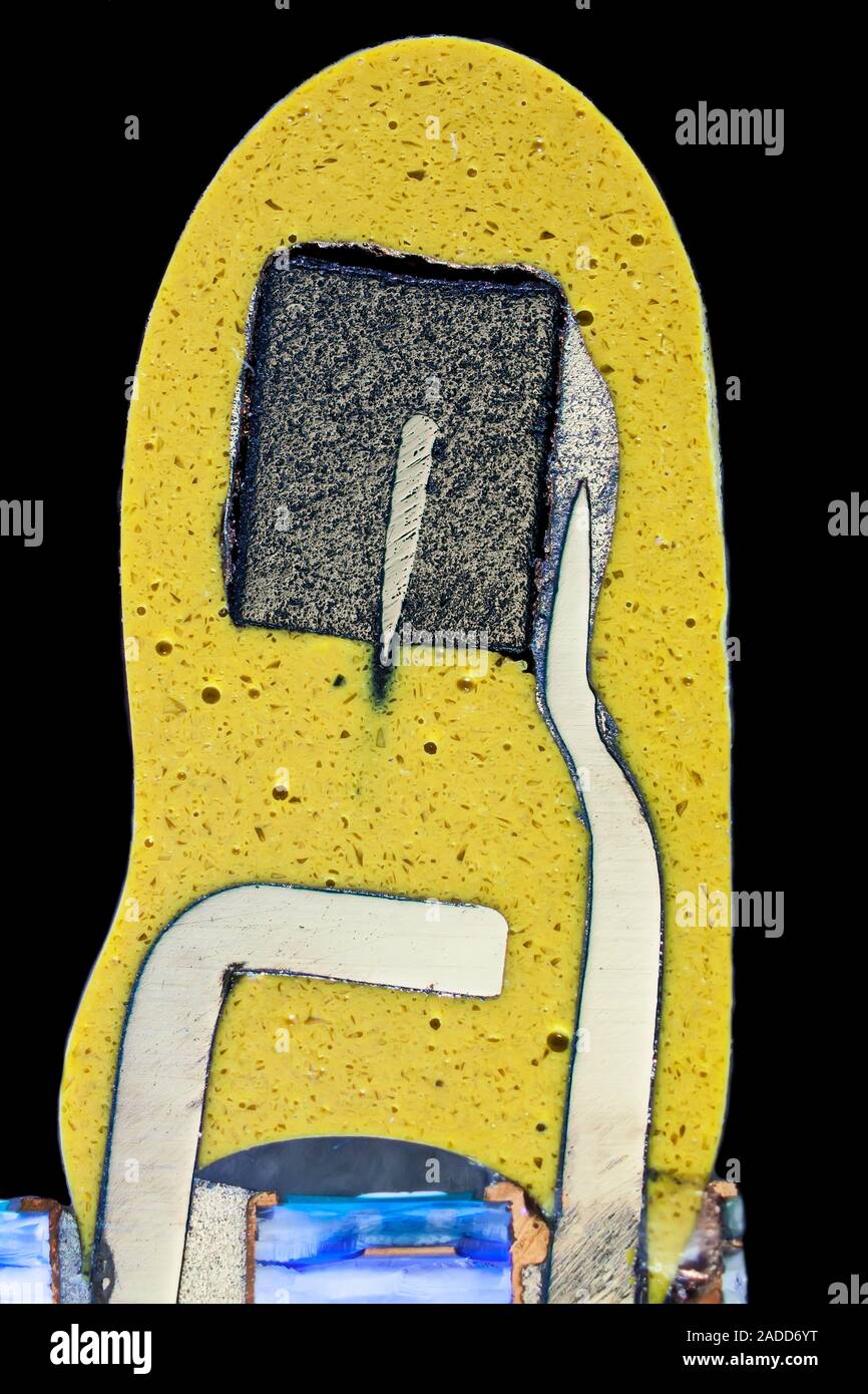 Light micrograph of a section through a computer printed circuit board ...