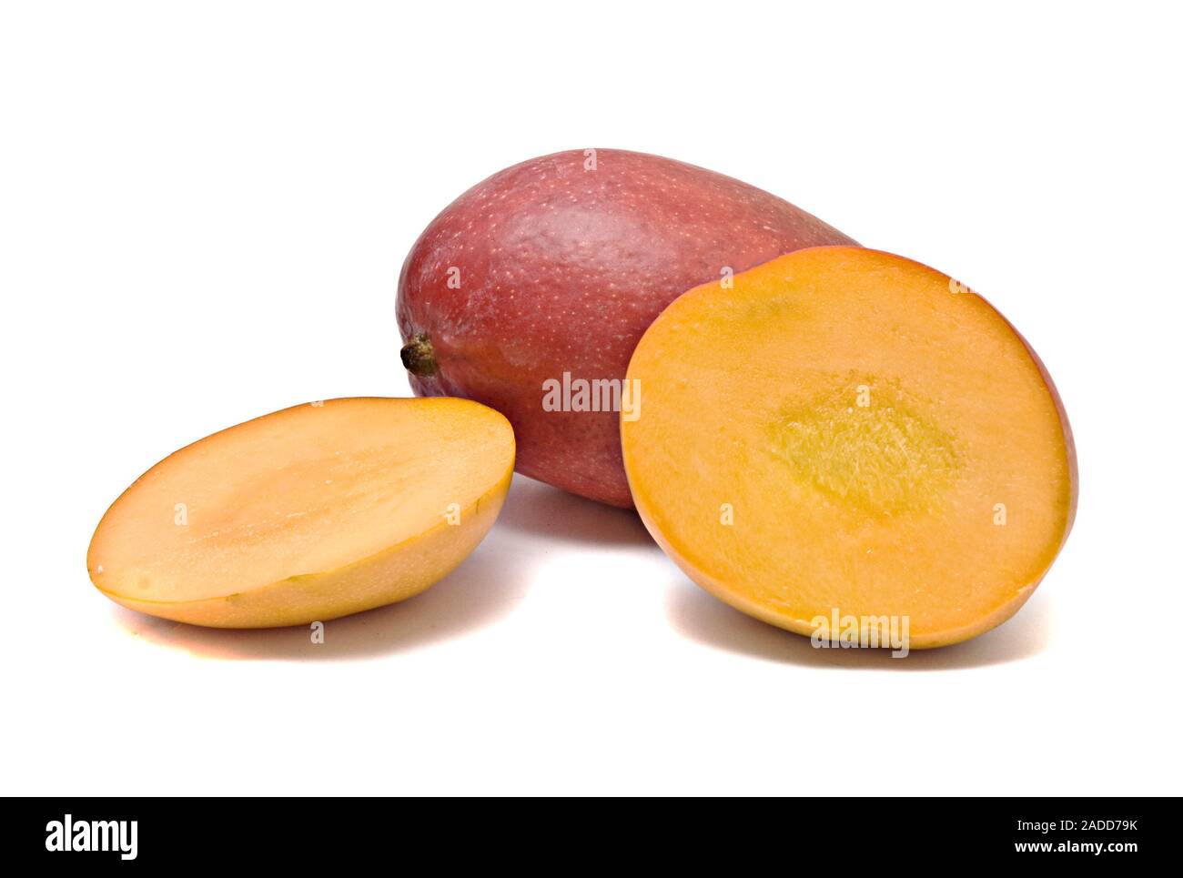 Mango and sections isolated on white background Stock Photo - Alamy