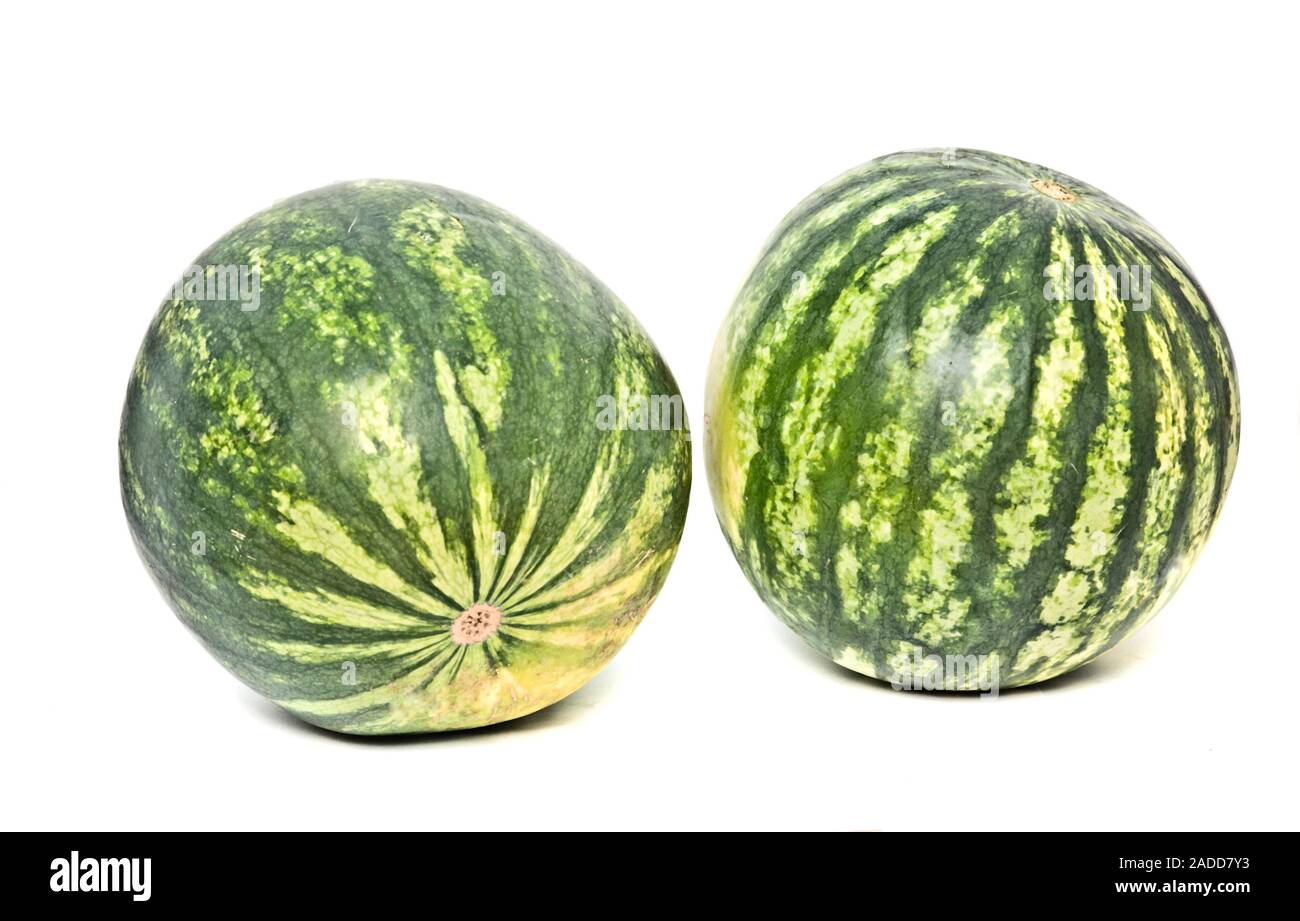 Two watermelons isolated on white background Stock Photo - Alamy