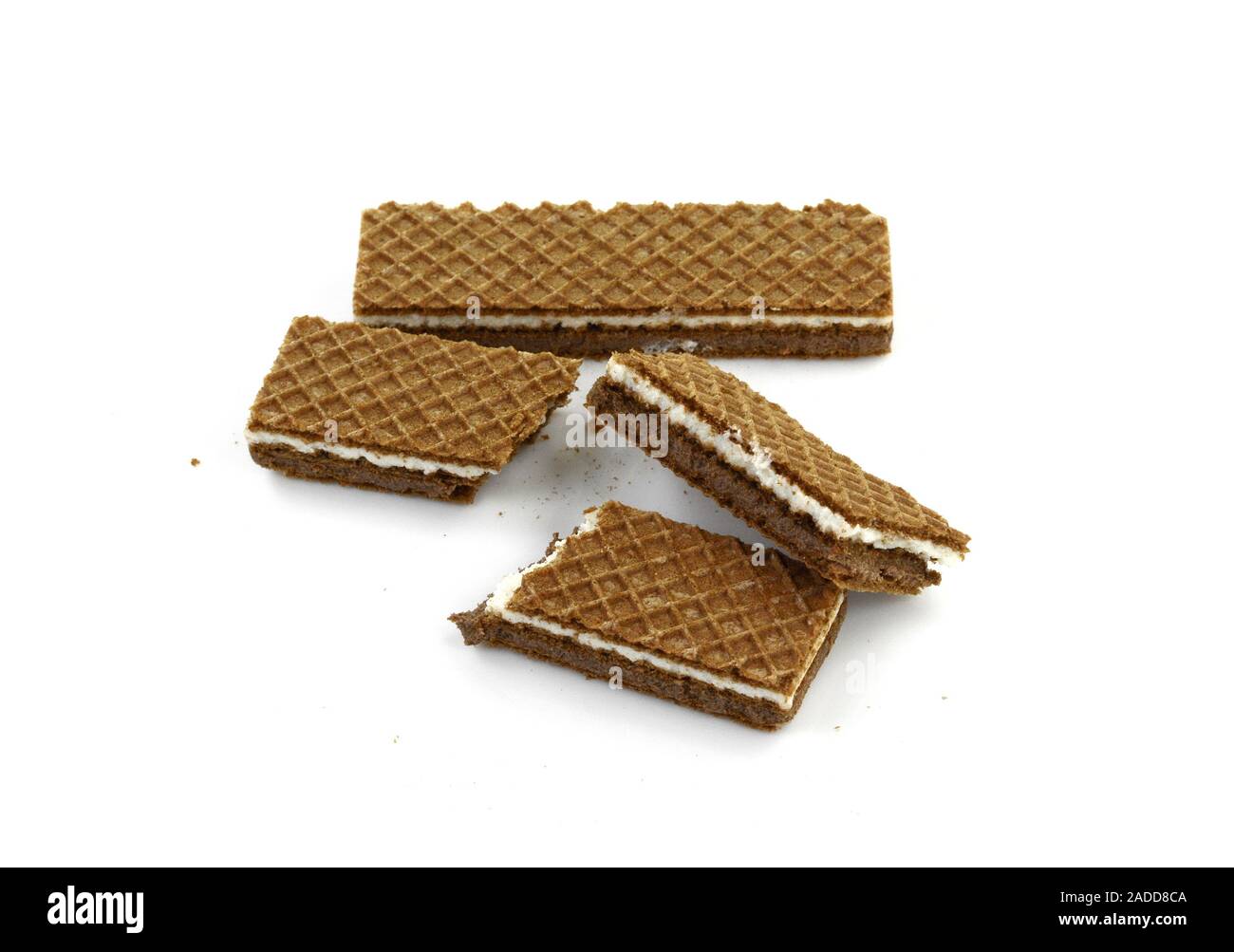 Broken stacked chocolate wafers isolated on a white background Stock ...