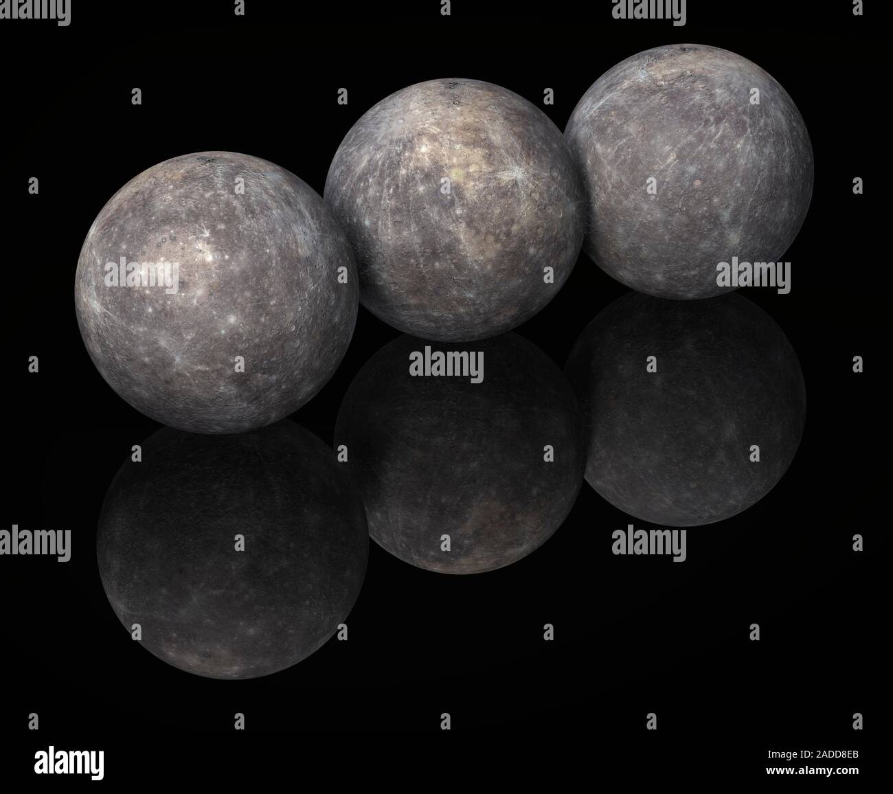 Globe maps of the planet Mercury showing it surfaces features. Included ...