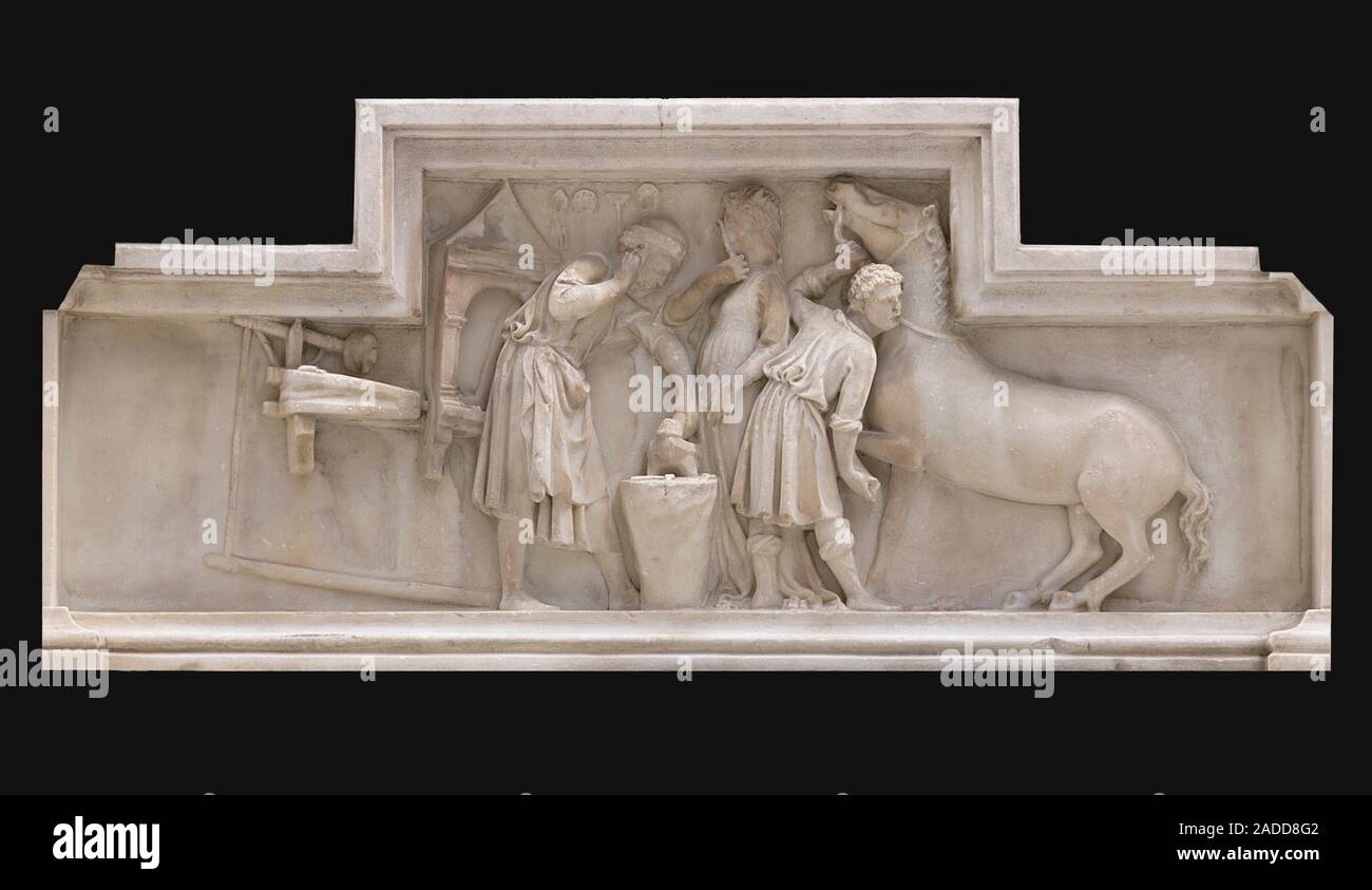 Relief panel accompanying the marble statue of St. Eligius created in ...