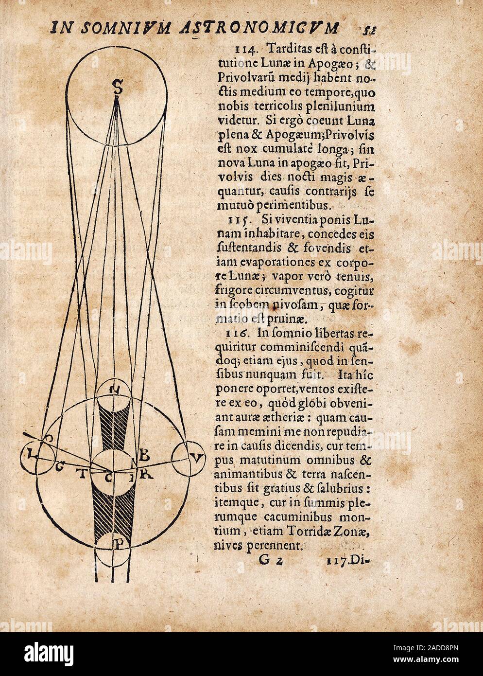 Page from Kepler's 'Somnium' novel, 1634, with a diagram showing a ...