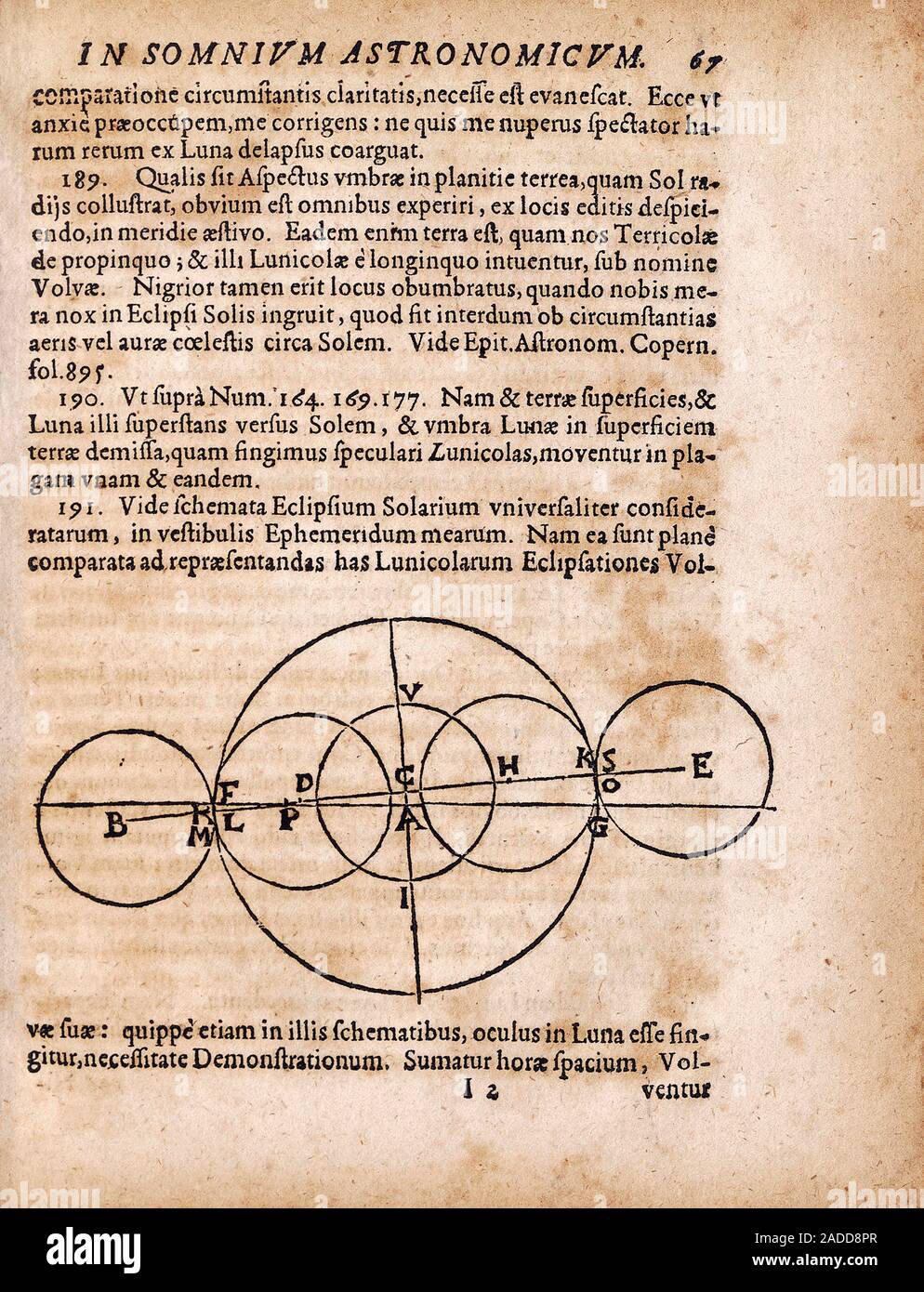 Page from Kepler's 'Somnium' novel, 1634, with a diagram showing an ...