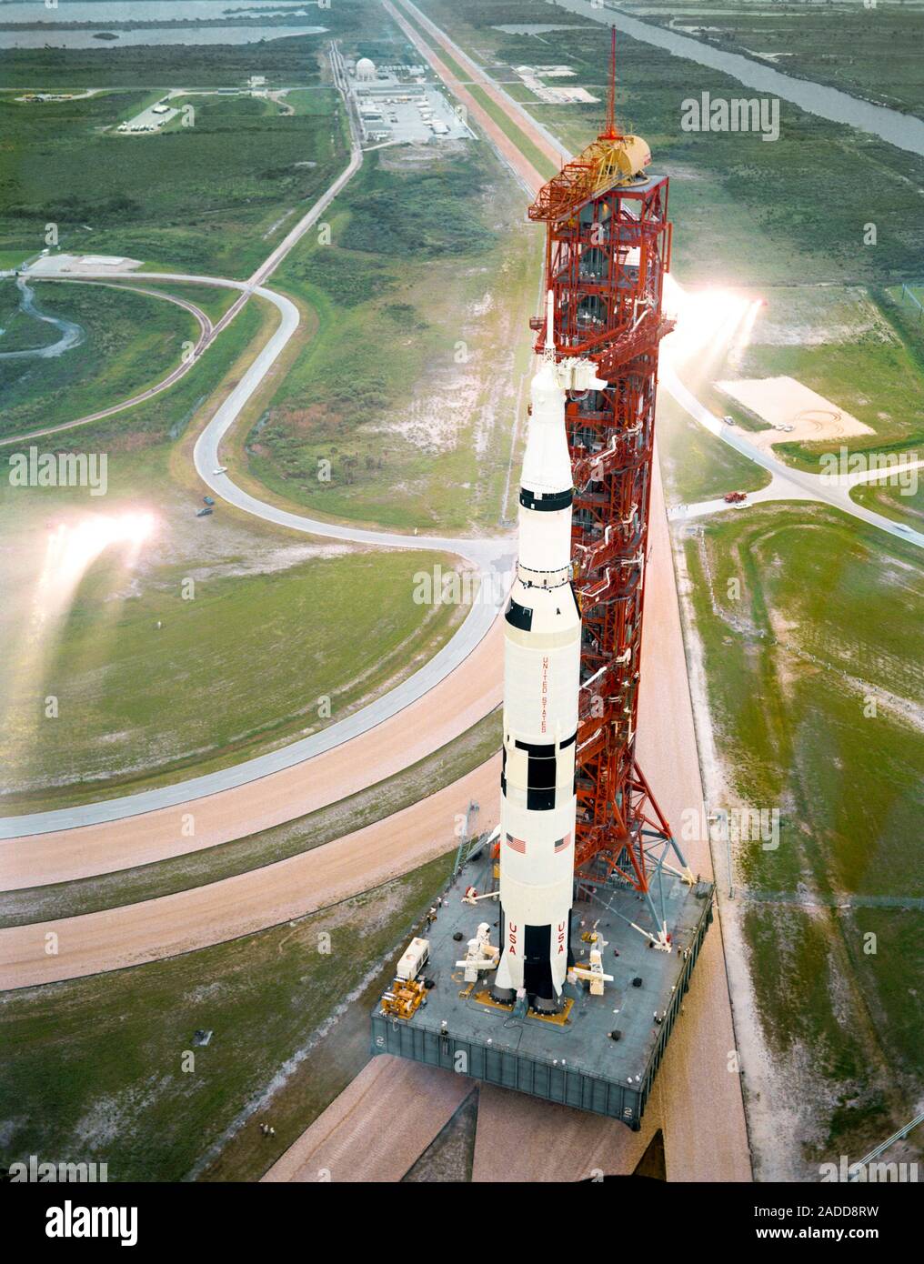 Apollo 12 launch preparations. High-angle view at Launch Complex 39 ...