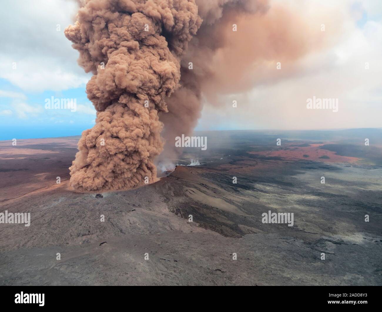Ash plume rising from a vent on Kilauea, a volcano on the main island ...