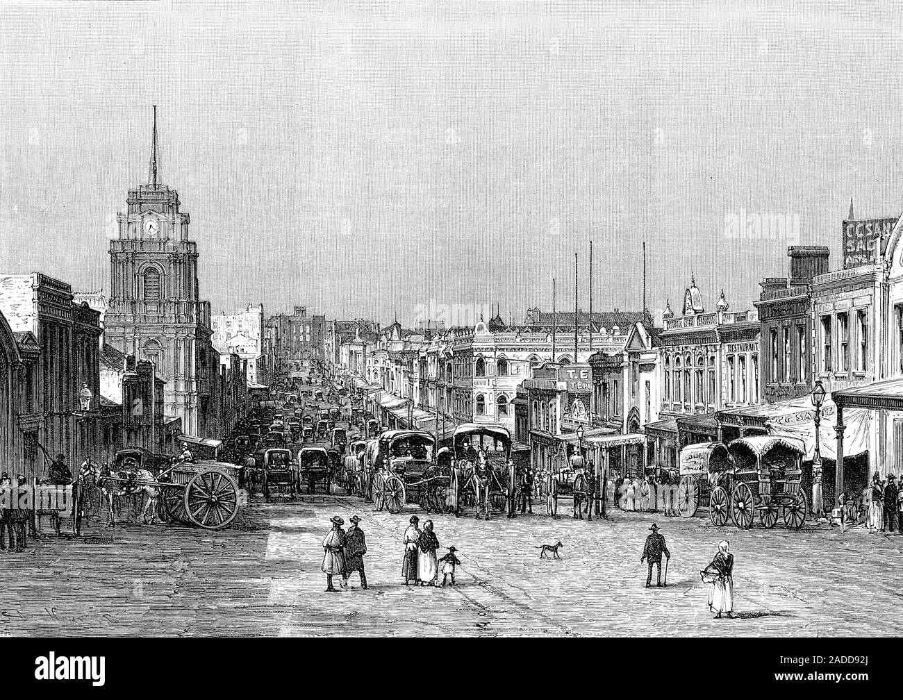 19th Century Melbourne. 1889 illustration of Bourke Street, Melbourne ...
