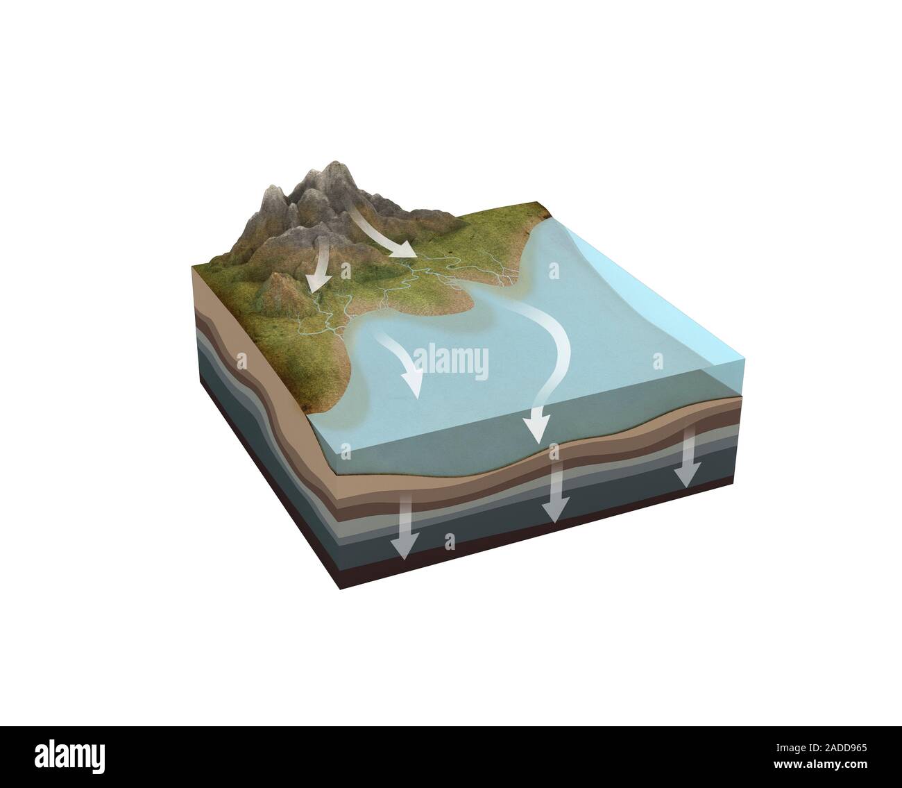 Formation of sedimentary rock. Block illustration of the flow of ...