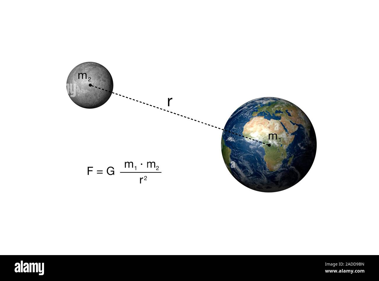 Newton's law of gravitation and the Earth-Moon system. Diagram showing ...