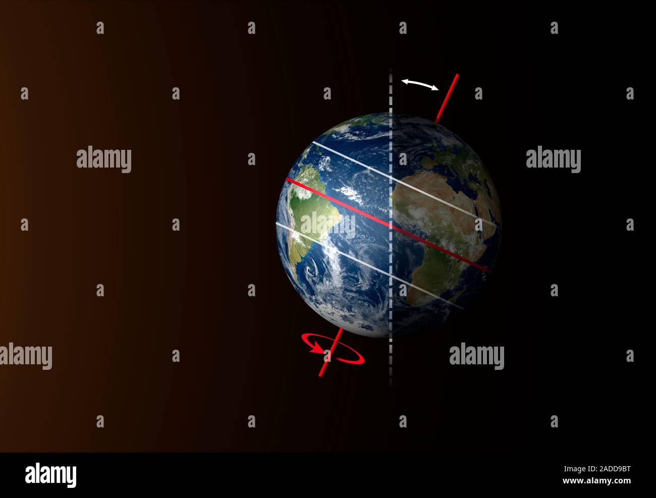 Earth's axial tilt and tropics. Illustration of the Earth with its axis ...