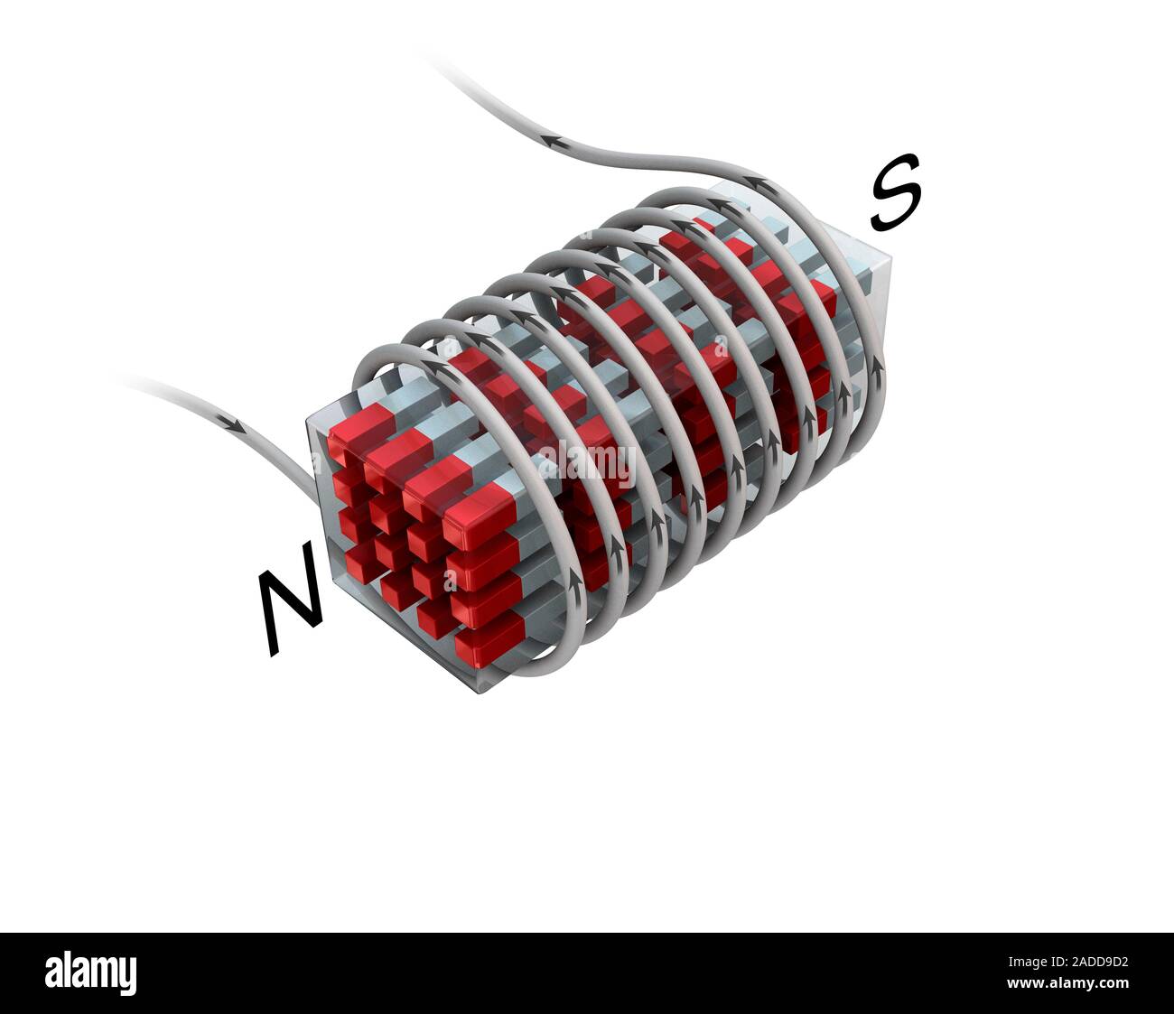 Electromagnetic coil and core. Illustration of an electrical wire ...