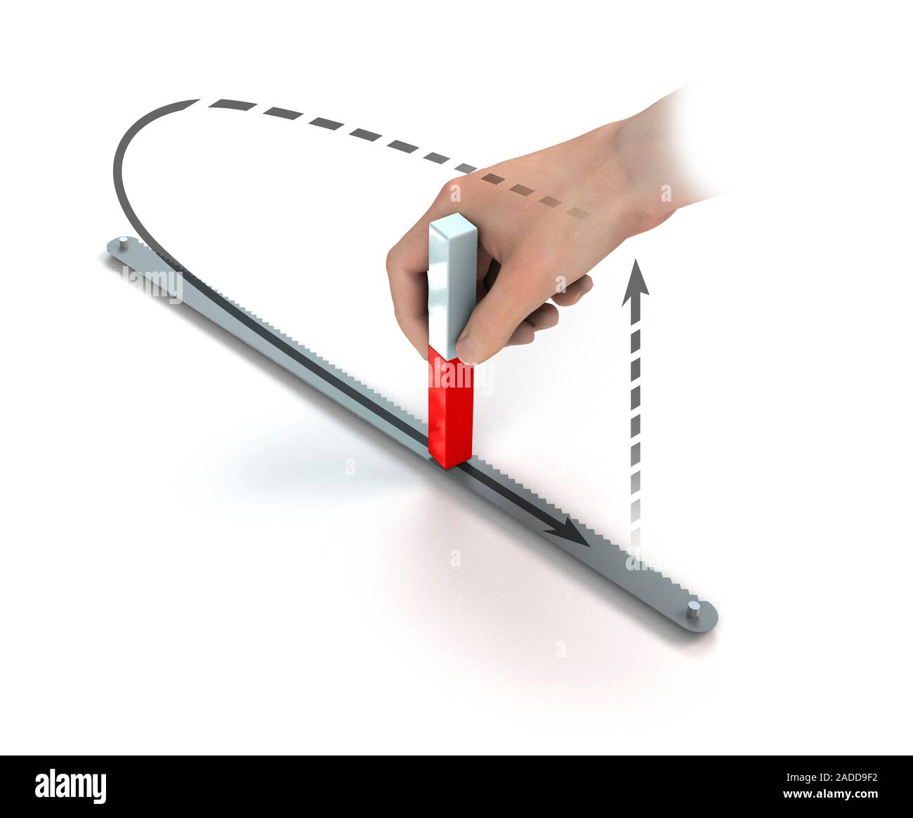 Magnetizing a metal object with a bar magnet. Illustration of the ...