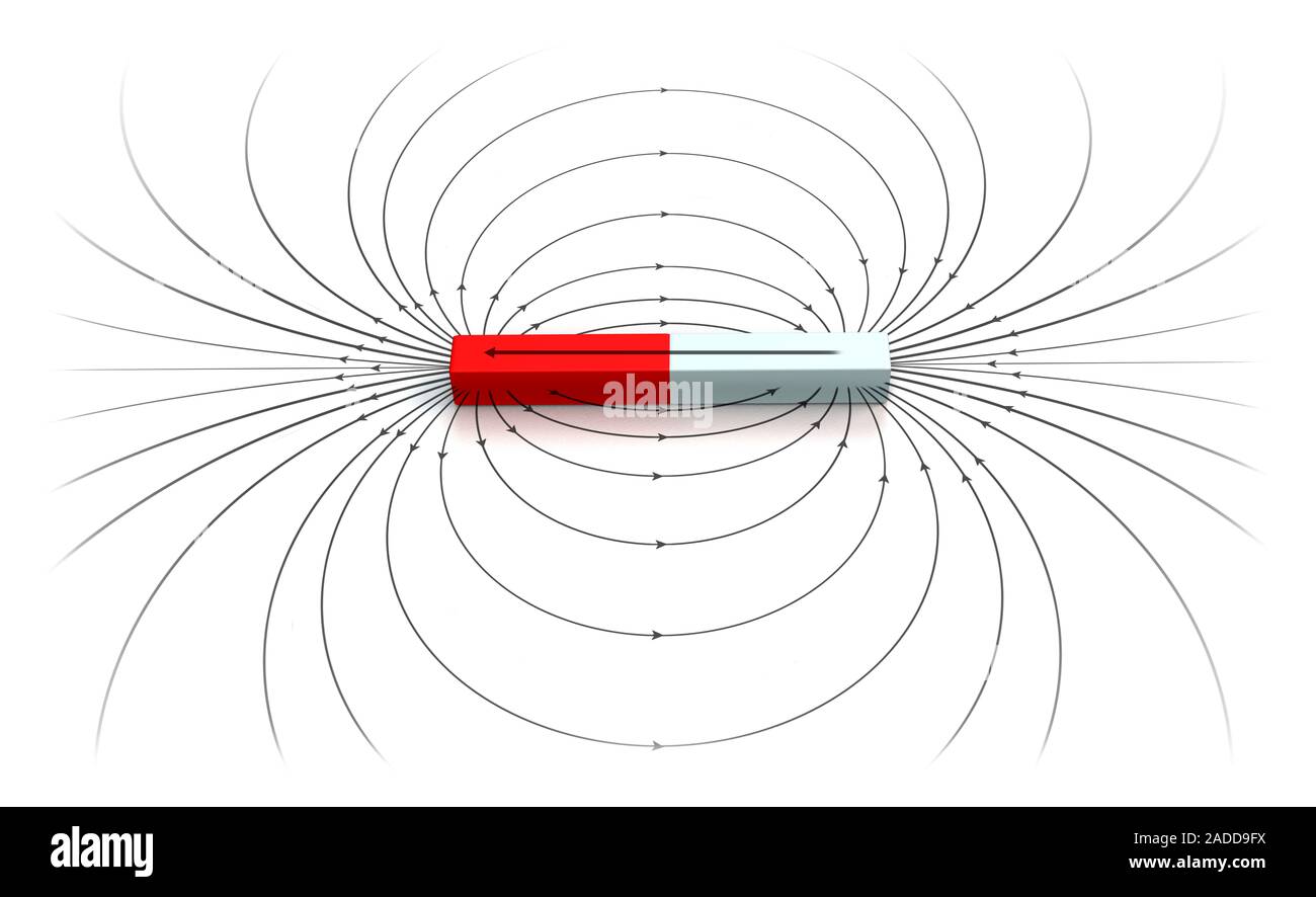 Magnetic field of a bar magnet, illustration. By convention, the poles ...