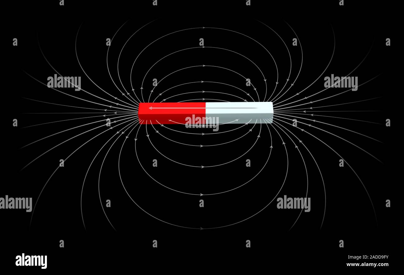 Magnetic field of a bar magnet, illustration. By convention, the poles ...