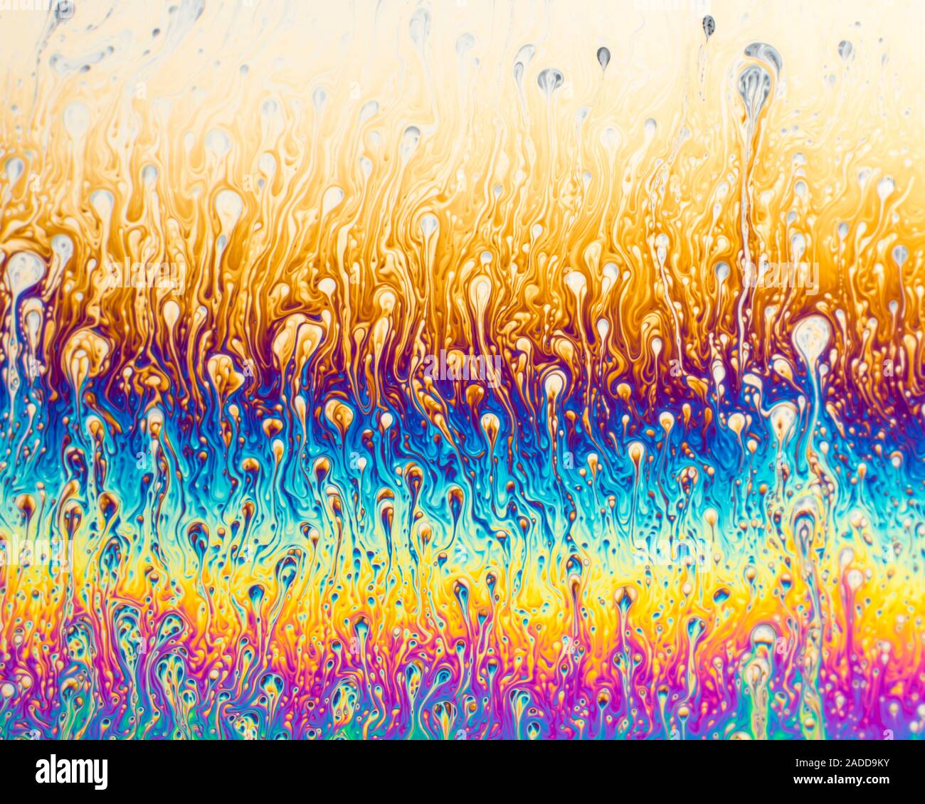 Close-up of the surface of a bubble of soap showing light interference ...