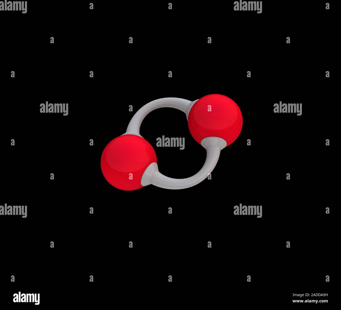 Oxygen molecule. Computer illustration showing the structure of a ...