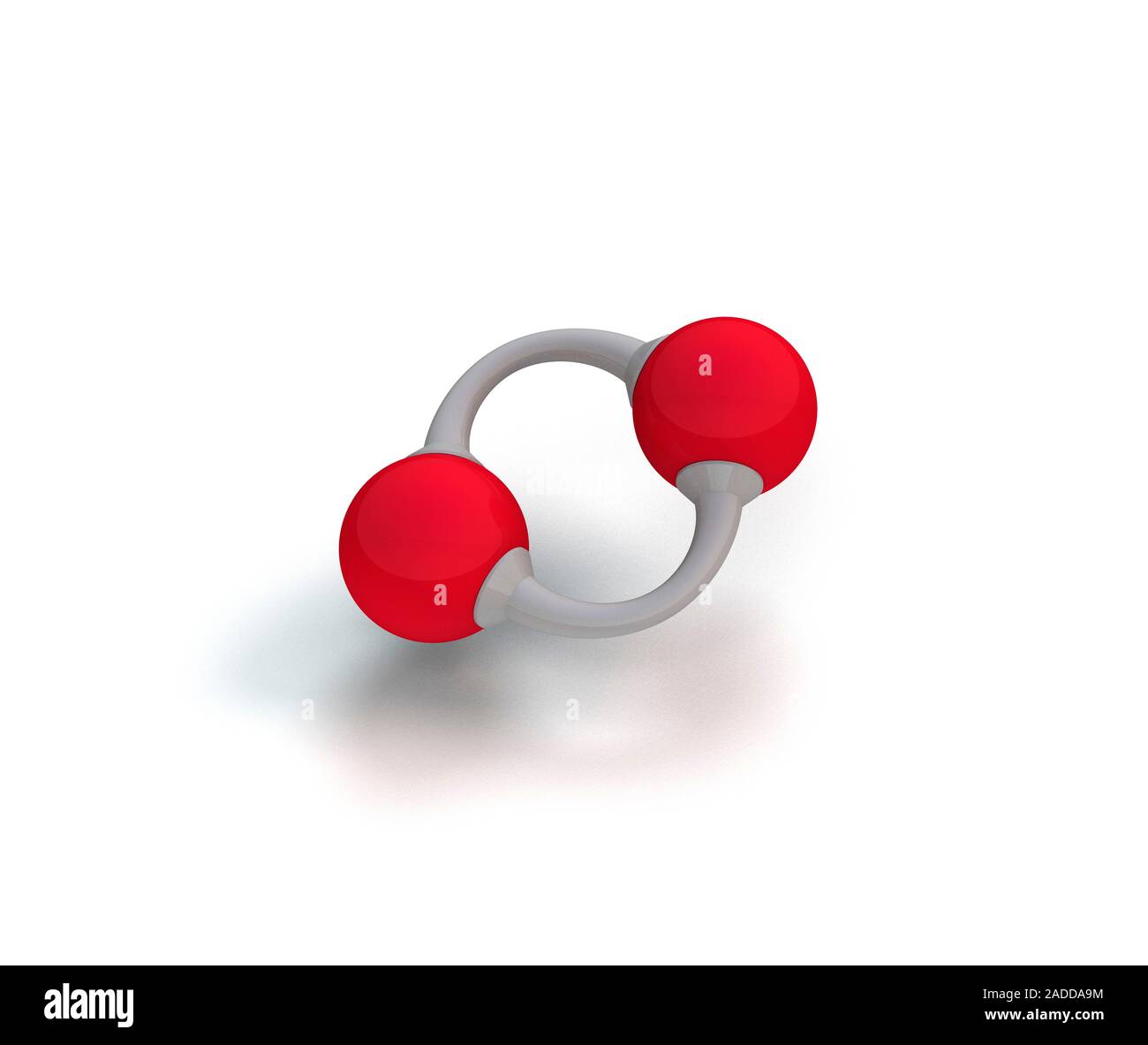 Oxygen molecule. Computer illustration showing the structure of a ...