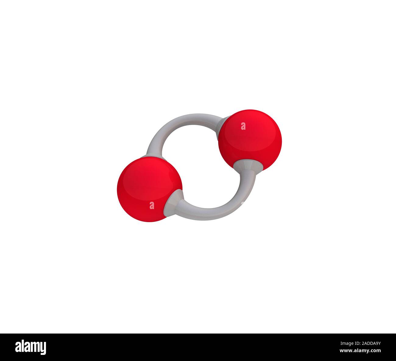 Oxygen molecule. Computer illustration showing the structure of a ...