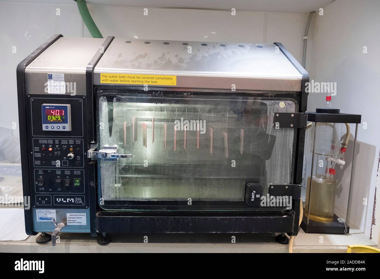 Electroless nickel plating factory. Corrosion testing chamber at a ...