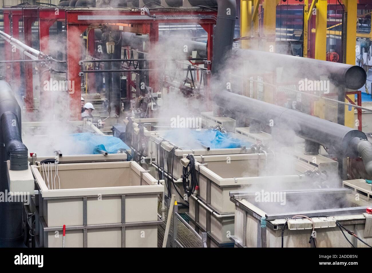 Electroless nickel plating factory. Nickel plating chemical tanks and ...