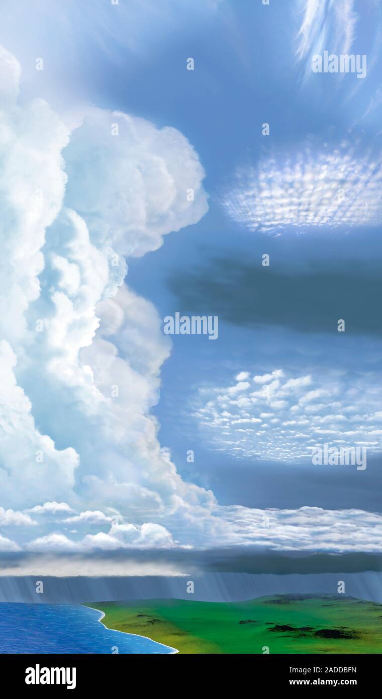 Illustration of the various cloud types. The lowest cloud formations ...