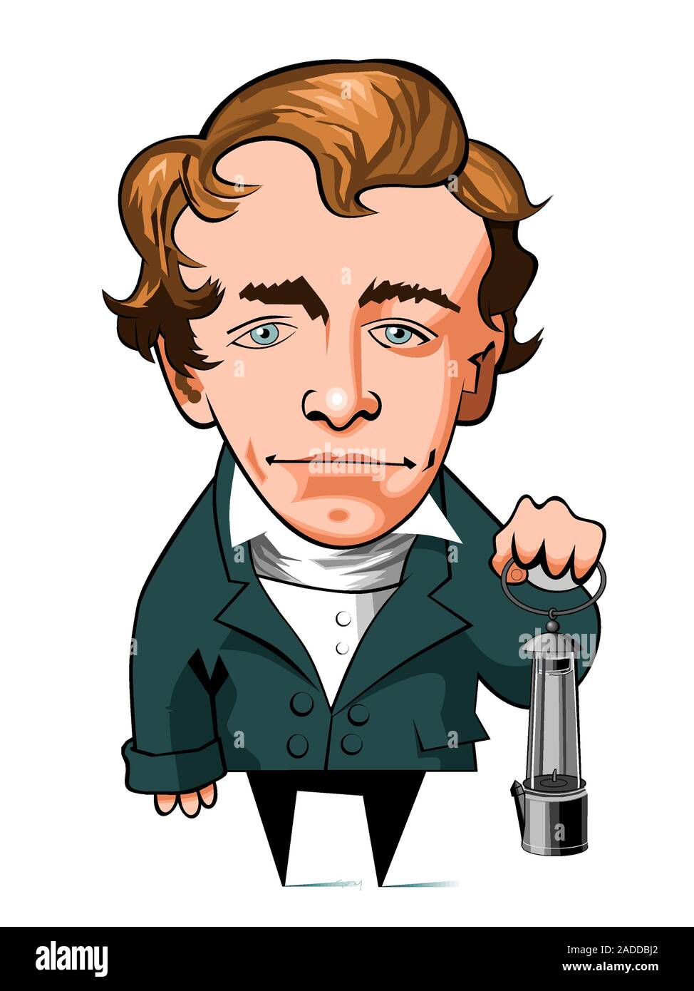 Caricature of the English chemist Sir Humphrey Davy (1778-1829) holding ...