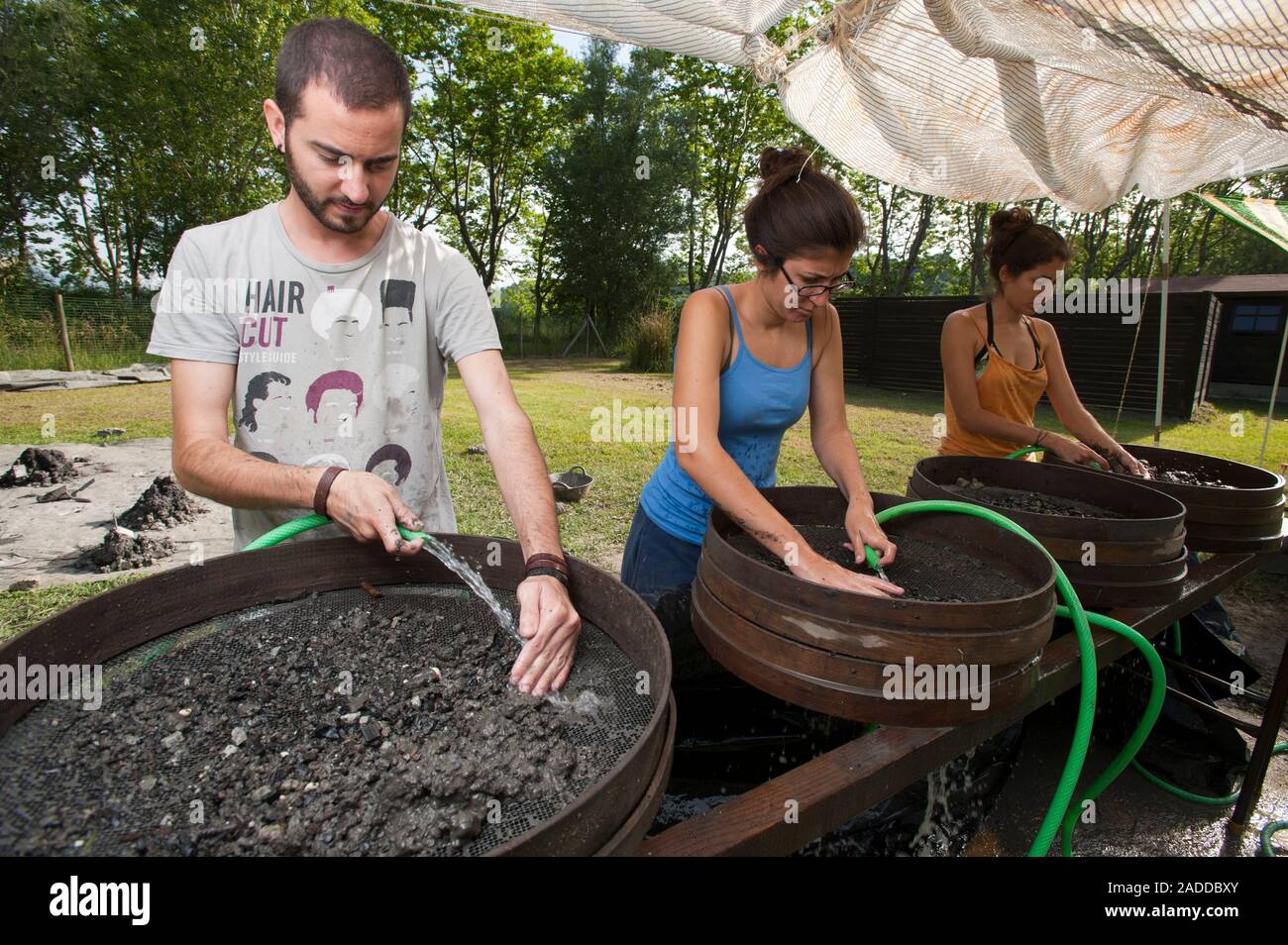Sieving at excavations at La Draga Neolithic site. Archaeologists ...