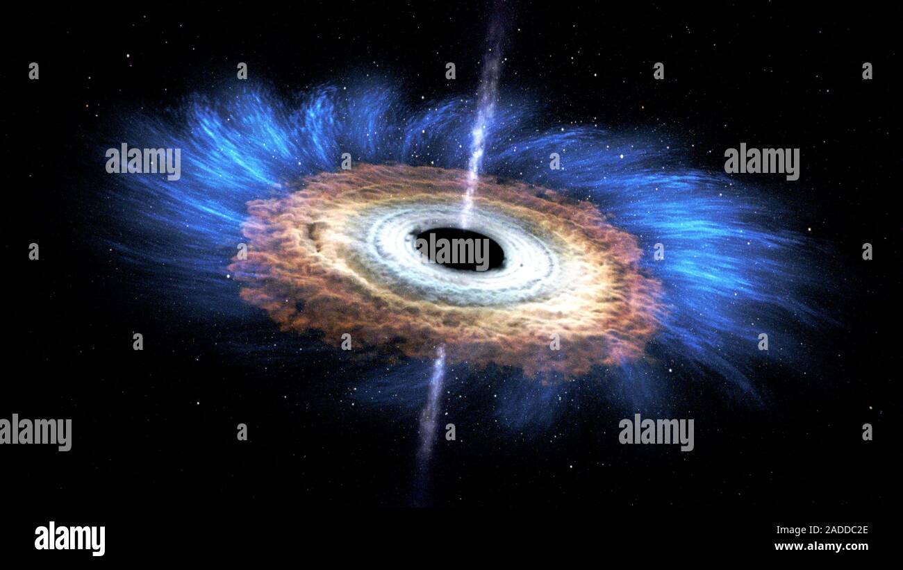 Black hole X-ray flares, illustration. The glowing material and ...
