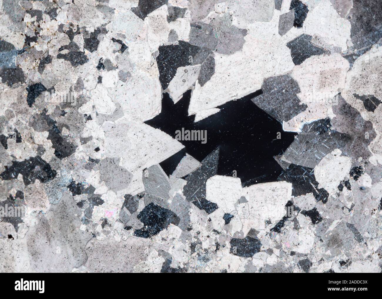 Dolomite rock crystals, polarised light micrograph. This rock was ...