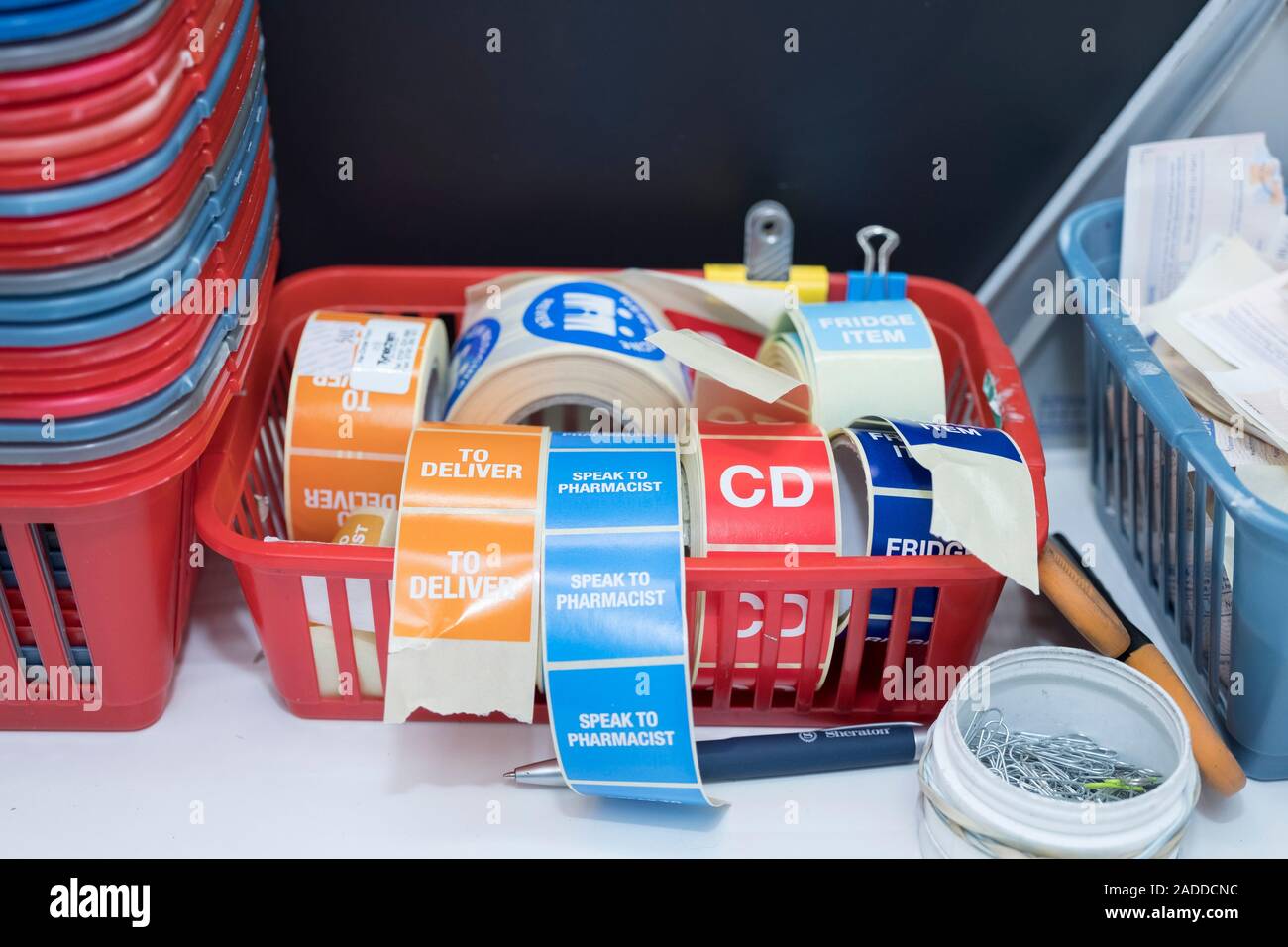 Pharmacy. Delivery stickers at a pharmacy Stock Photo - Alamy