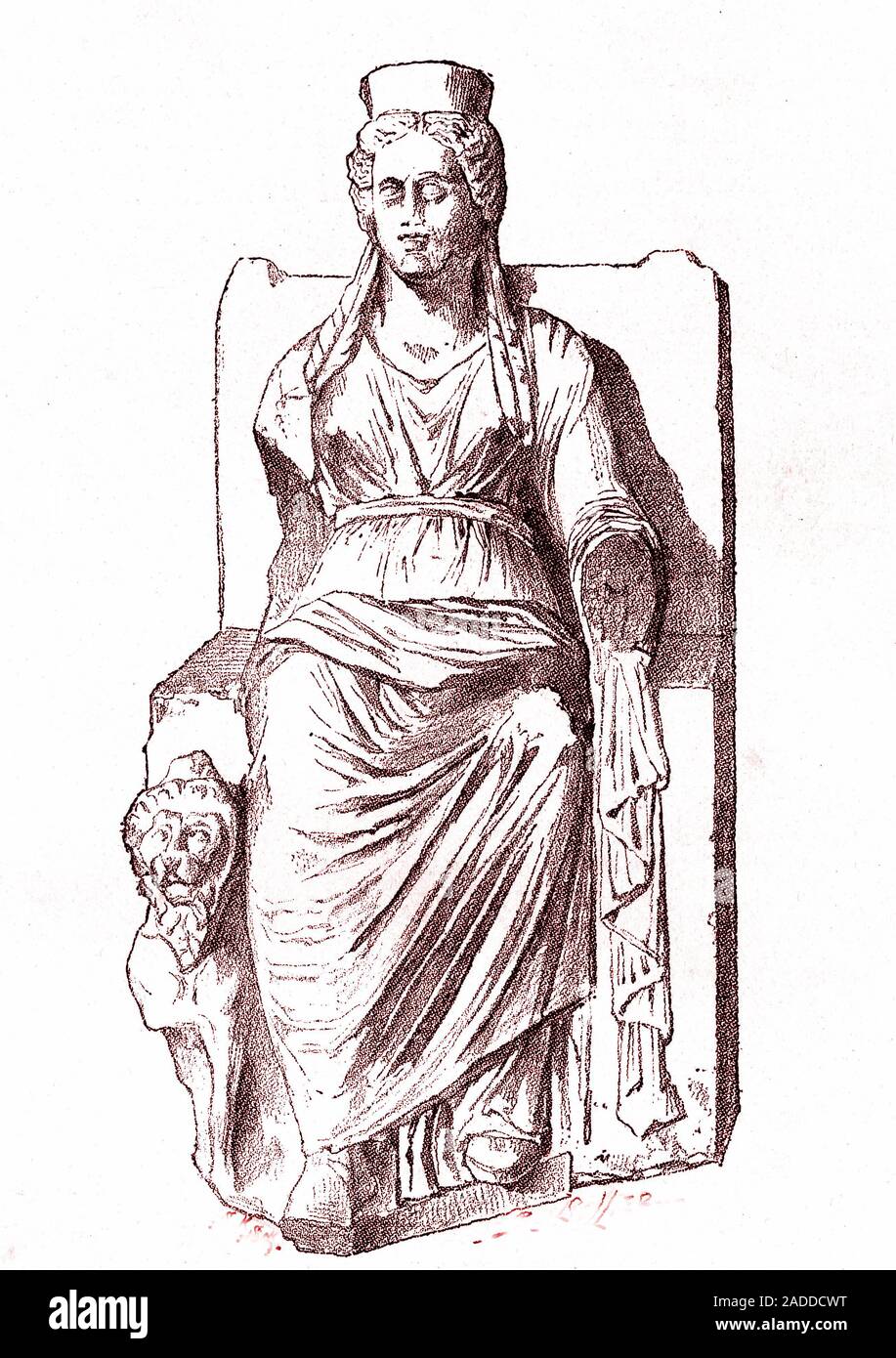 Cybele, mother goddess. Illustration of the remains of a statue of the ...