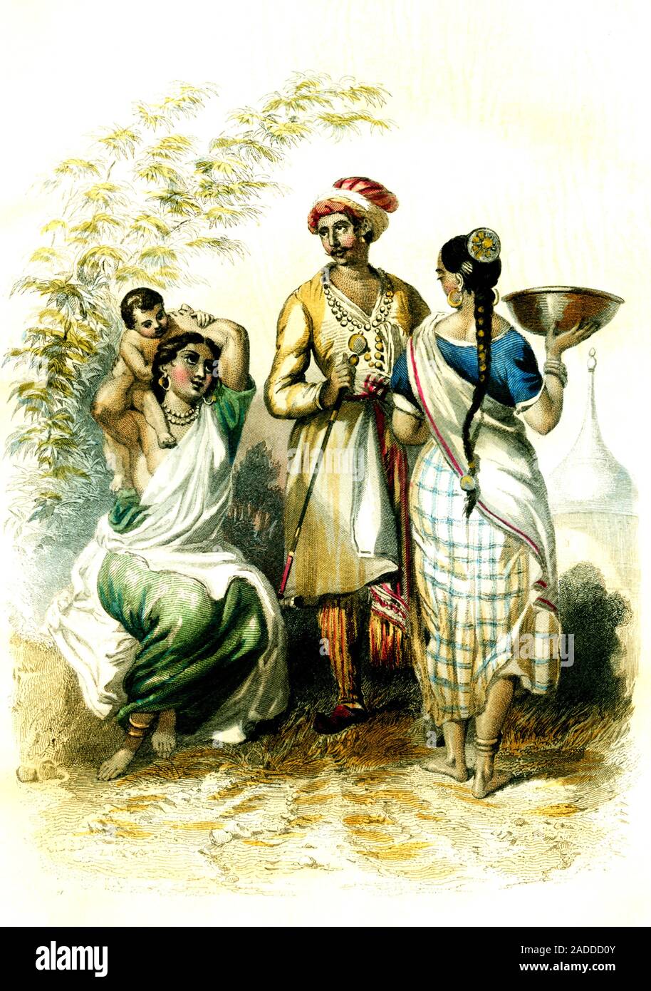 Hindu Brahmin family, 19th-century illustration. Brahmins are a ...