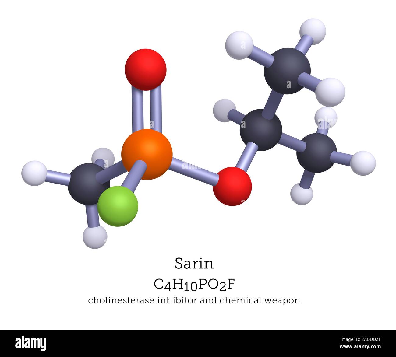 Sarin nerve agent, molecular model. Sarin is an organophosphorus nerve ...