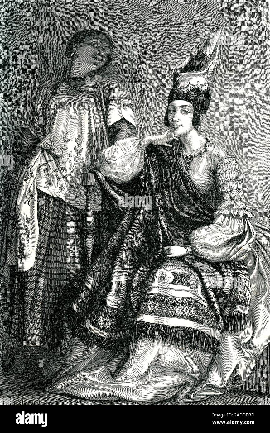 Metis female merchant in Senegal. 19th-century illustration of an ...