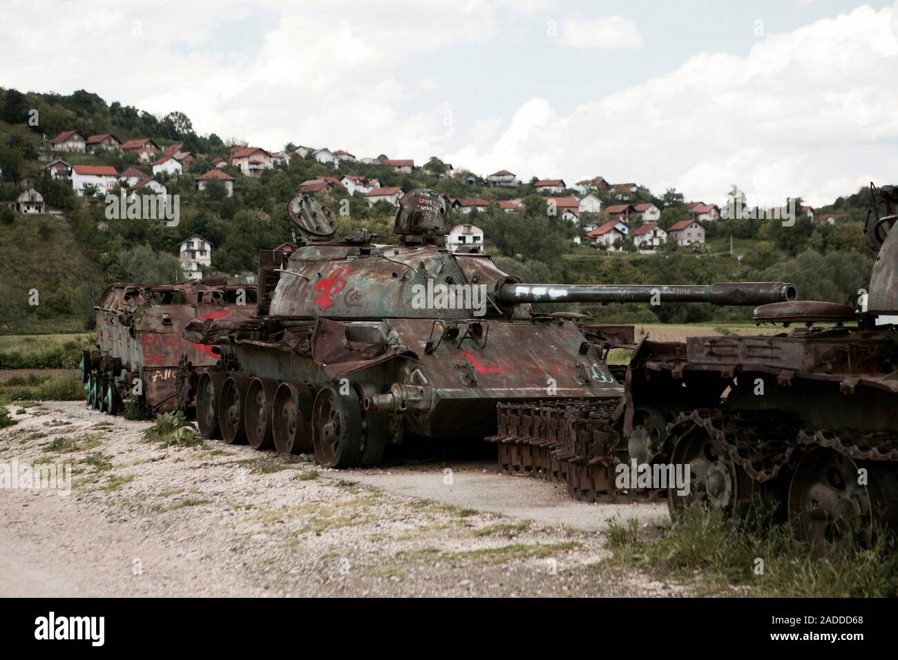 Tank graveyard, Croatia. These tanks were abandoned following the ...