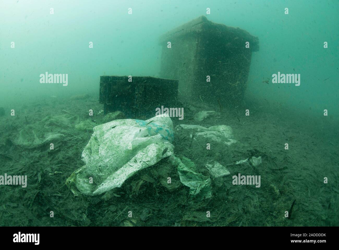 Marine waste polluting the seabed. Rubbish that is not biodegradable ...