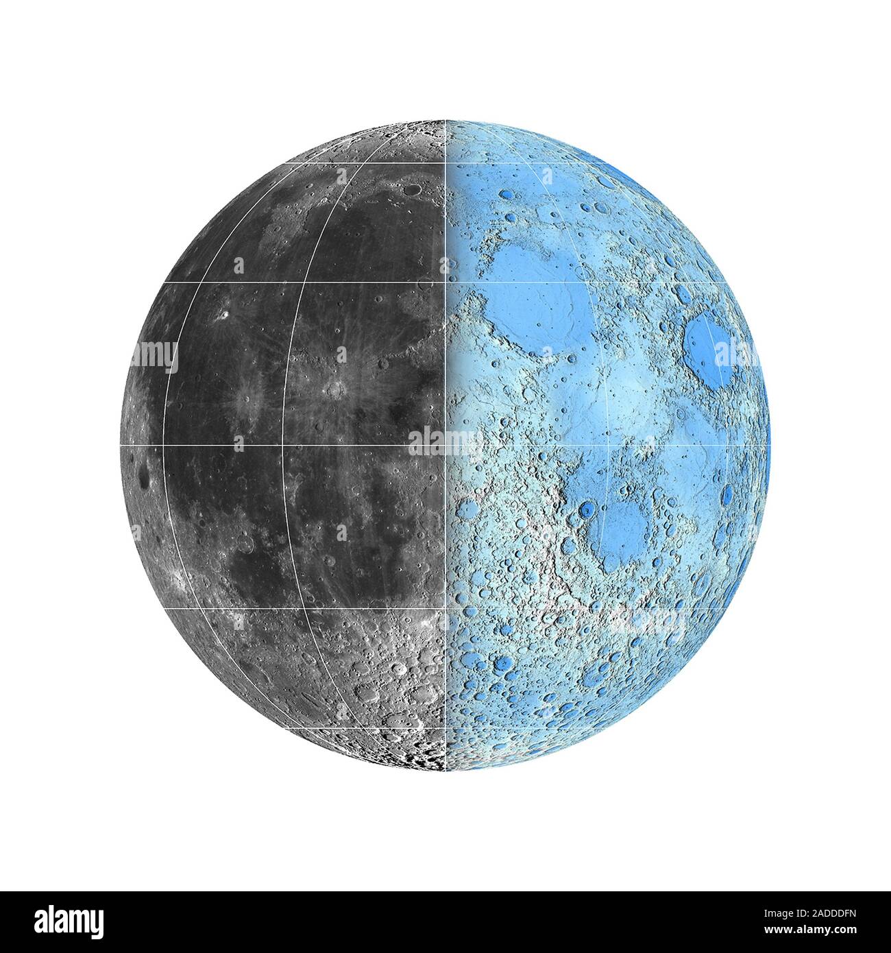 Moon's surface and topography, LRO images. Lunar hemisphere, showing ...